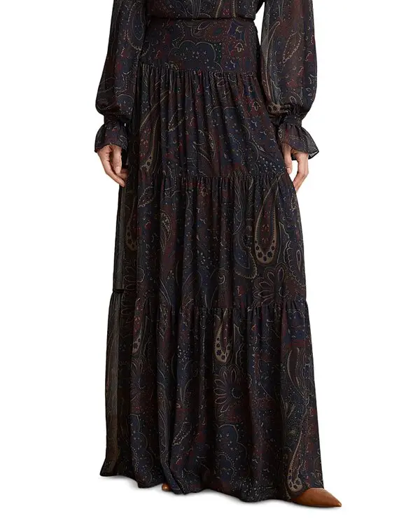 Ralph Lauren Paisley Georgette Tiered Maxi Skirt