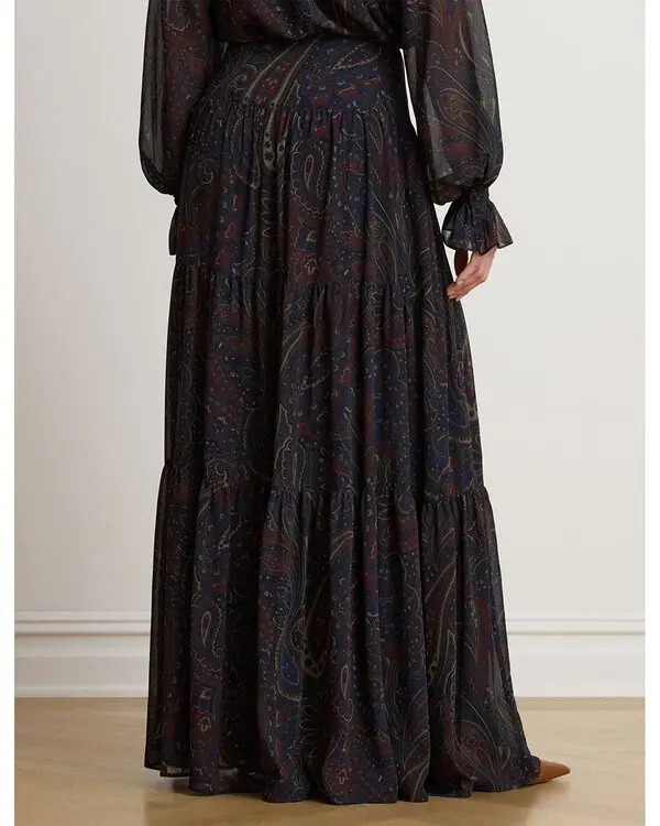 Ralph Lauren Paisley Georgette Tiered Maxi Skirt