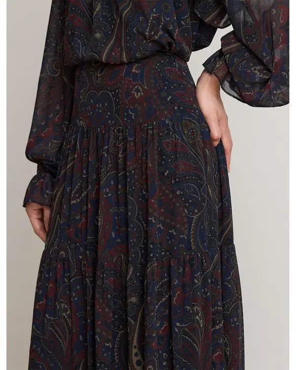 Ralph Lauren Paisley Georgette Tiered Maxi Skirt