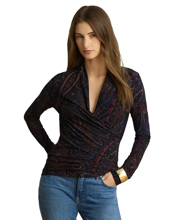 Ralph Lauren Paisley Stretch Crossover Neck Top