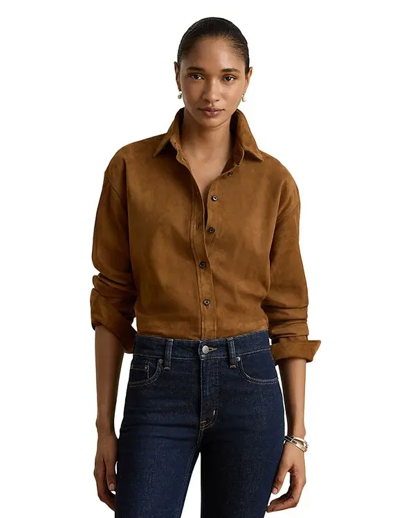 Ralph Lauren Button Front Suede Shirt - Light Tobacco