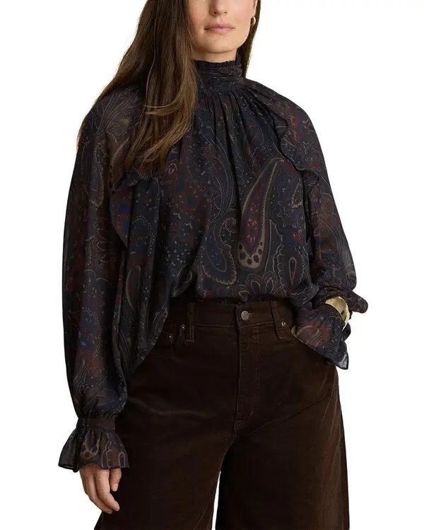 Ralph Lauren Paisley Print Georgette Mock Neck Blouse
