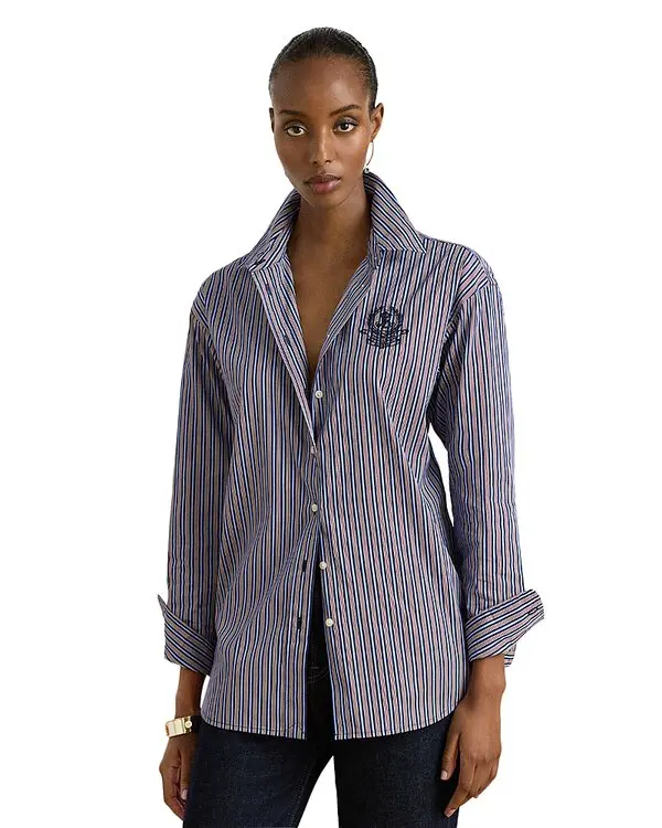 Ralph Lauren Relaxed Fit Striped Broadcloth Shirt - Navy/orange Multi