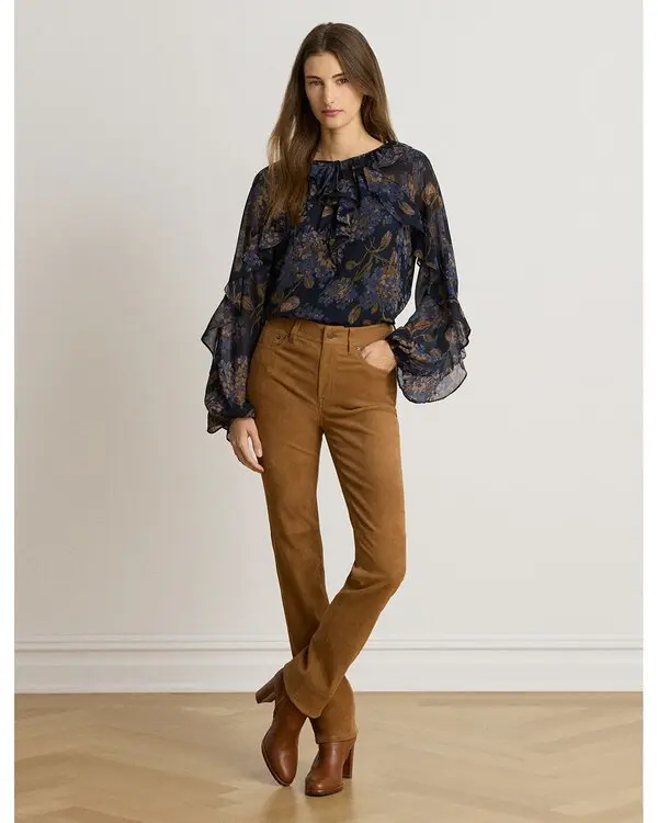 Ralph Lauren Georgette Ruffle Trim Blouse