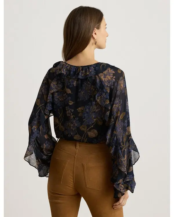 Ralph Lauren Georgette Ruffle Trim Blouse