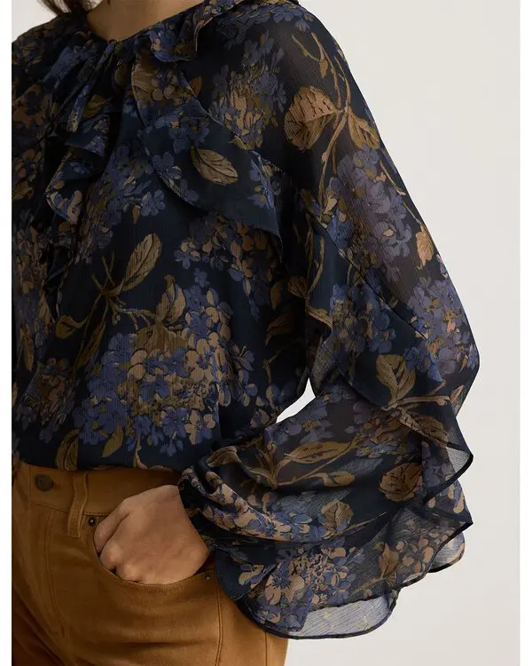 Ralph Lauren Georgette Ruffle Trim Blouse