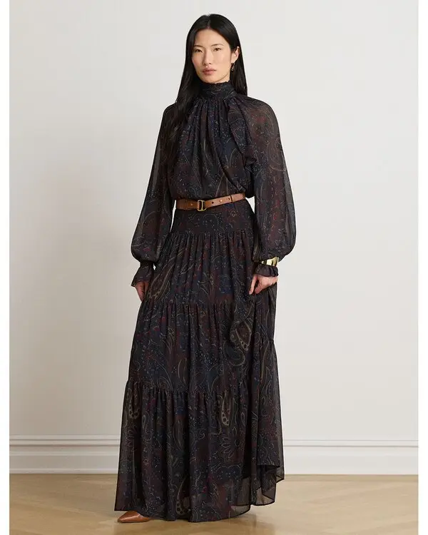 Ralph Lauren Petite Paisley Georgette Mock Neck Blouse