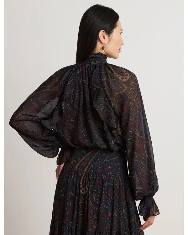 Ralph Lauren Petite Paisley Georgette Mock Neck Blouse