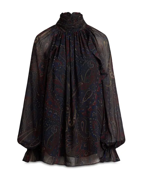 Ralph Lauren Petite Paisley Georgette Mock Neck Blouse