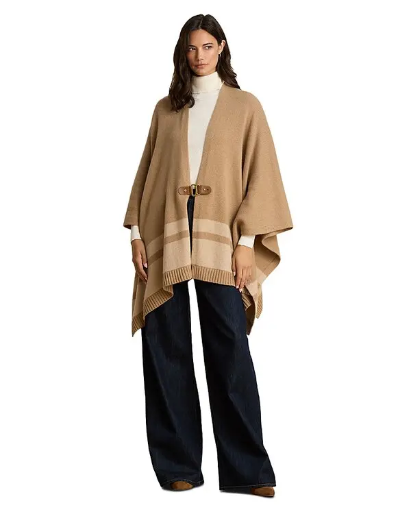Ralph Lauren Buckle Trim Wool And Cashmere Poncho Sweater