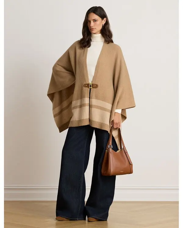 Ralph Lauren Buckle Trim Wool And Cashmere Poncho Sweater