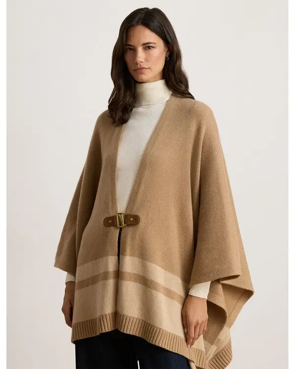 Ralph Lauren Buckle Trim Wool And Cashmere Poncho Sweater