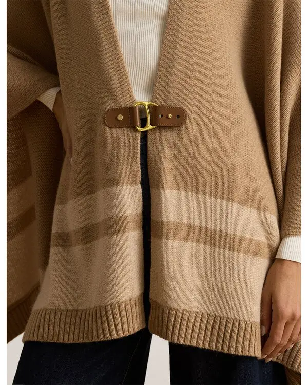 Ralph Lauren Buckle Trim Wool And Cashmere Poncho Sweater
