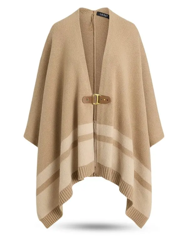 Ralph Lauren Buckle Trim Wool And Cashmere Poncho Sweater