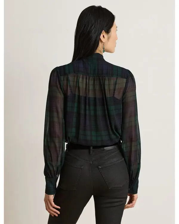 Ralph Lauren Black Watch Georgette Tie-neck Blouse