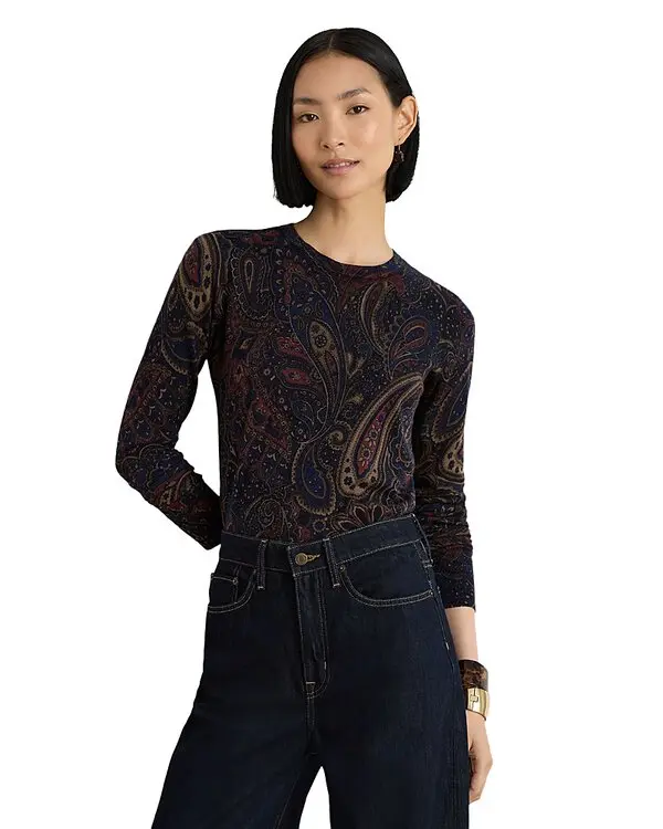 Ralph Lauren Cotton Blend Paisley Print Sweater