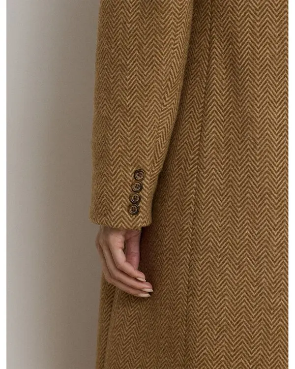 Ralph Lauren Double Breasted Wool Blend Herringbone Coat