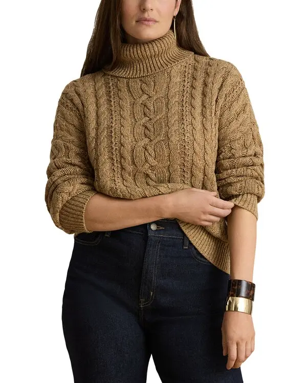 Ralph Lauren Cotton Marled Turtleneck Cable Knit Sweater