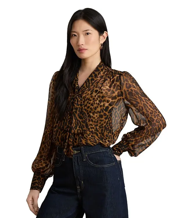 Ralph Lauren Printed Chiffon Tie Neck Blouse