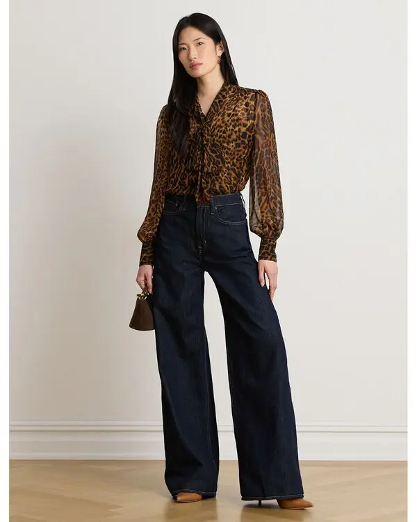 Ralph Lauren Printed Chiffon Tie Neck Blouse
