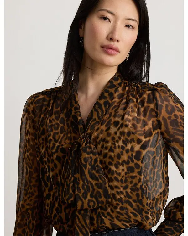 Ralph Lauren Printed Chiffon Tie Neck Blouse