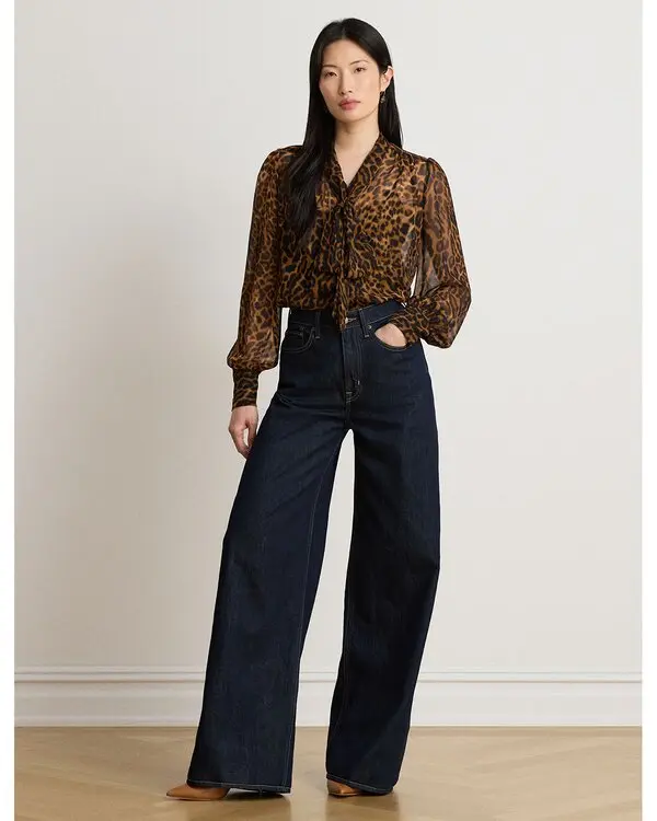 Ralph Lauren Printed Chiffon Tie Neck Blouse