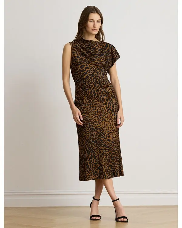 Ralph Lauren Single Sleeve Pleated Crepe Dress
