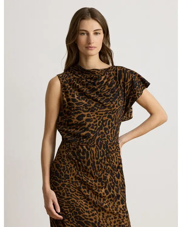 Ralph Lauren Single Sleeve Pleated Crepe Dress