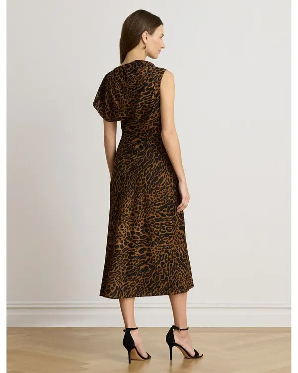 Ralph Lauren Single Sleeve Pleated Crepe Dress
