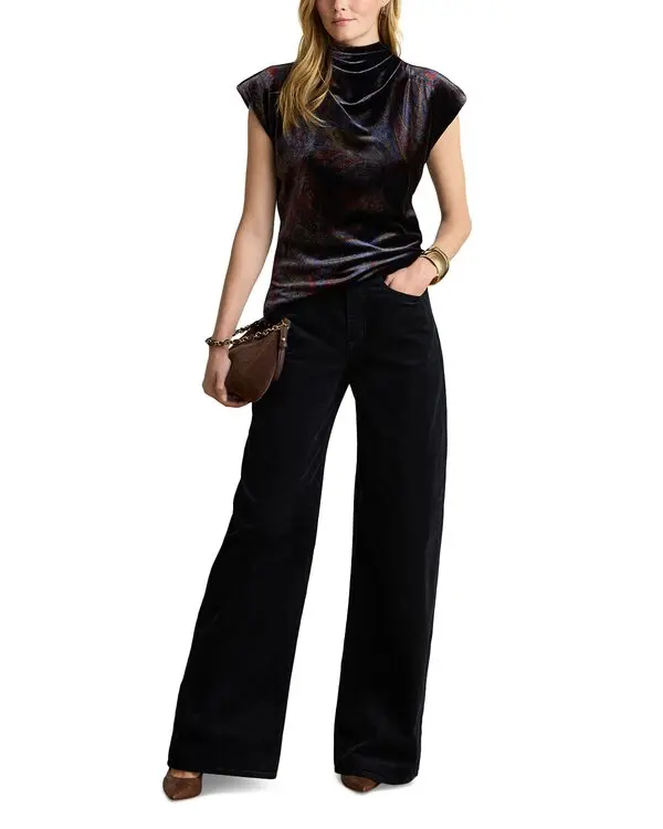 Ralph Lauren Printed Mock Neck Velvet Cap Sleeve Blouse