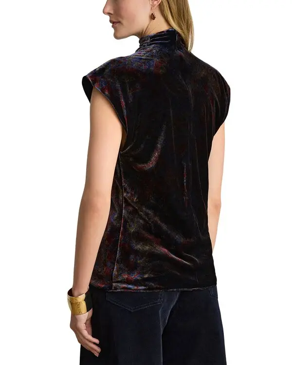 Ralph Lauren Printed Mock Neck Velvet Cap Sleeve Blouse