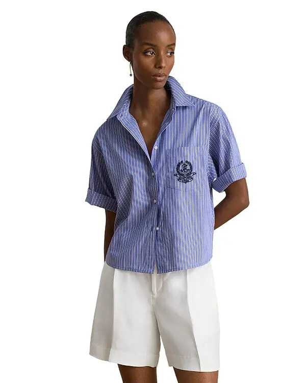 Ralph Lauren Striped Cotton Cropped Shirt - Blue/white