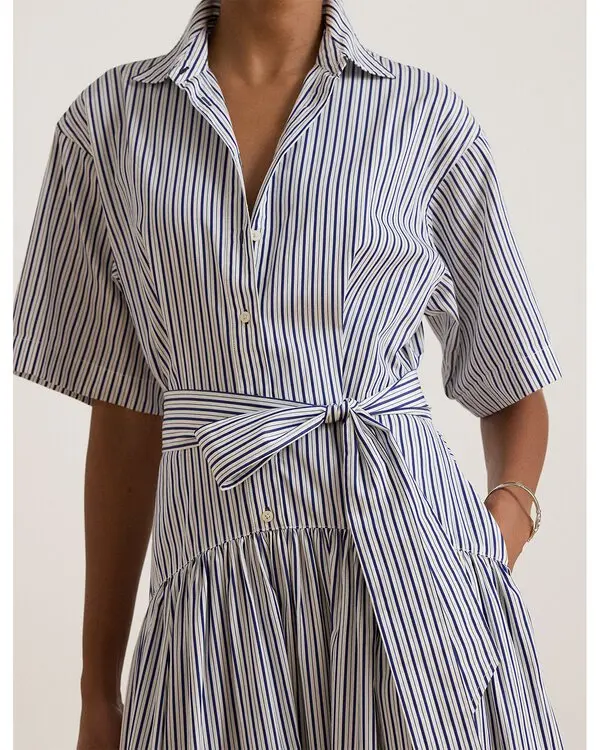 Ralph Lauren Striped Belted Cotton Broadcloth Shirtdress