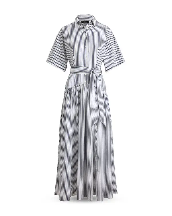 Ralph Lauren Striped Belted Cotton Broadcloth Shirtdress