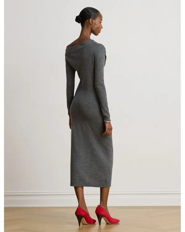 Ralph Lauren Pleated Wool Off-the-shoulder Dress