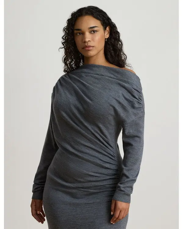 Ralph Lauren Pleated Wool Off-the-shoulder Dress
