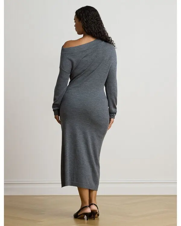 Ralph Lauren Pleated Wool Off-the-shoulder Dress