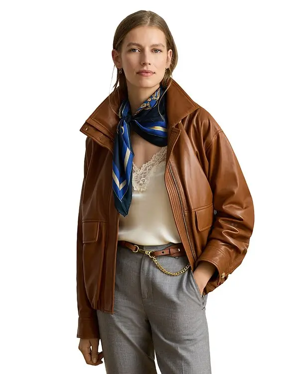 Ralph Lauren Leather Funnel Neck Flight Jacket