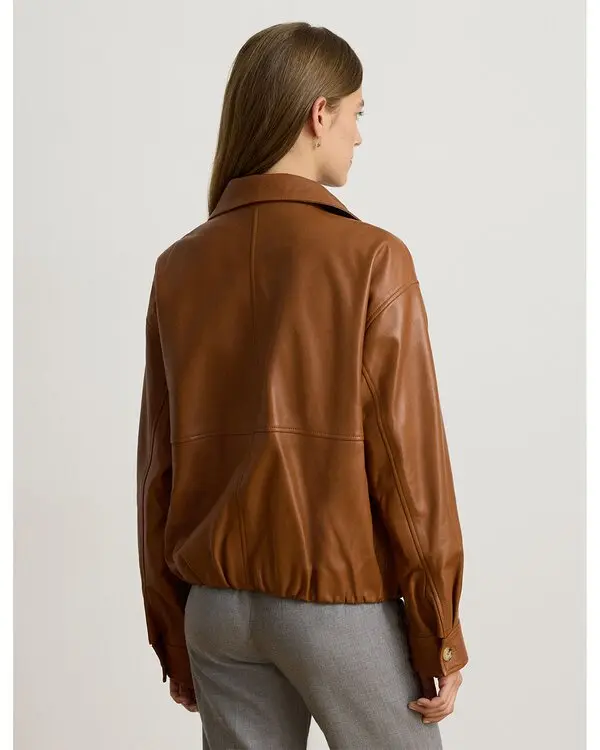 Ralph Lauren Leather Funnel Neck Flight Jacket
