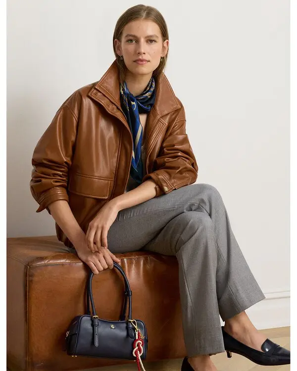 Ralph Lauren Leather Funnel Neck Flight Jacket
