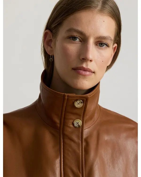 Ralph Lauren Leather Funnel Neck Flight Jacket