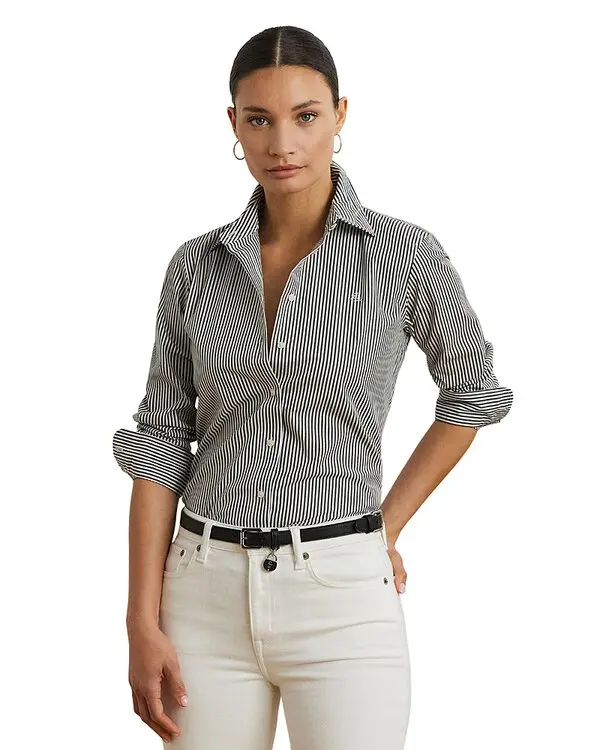 Ralph Lauren Striped Button Front Top - Black/white