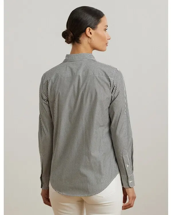 Ralph Lauren Striped Button Front Top - Black/white