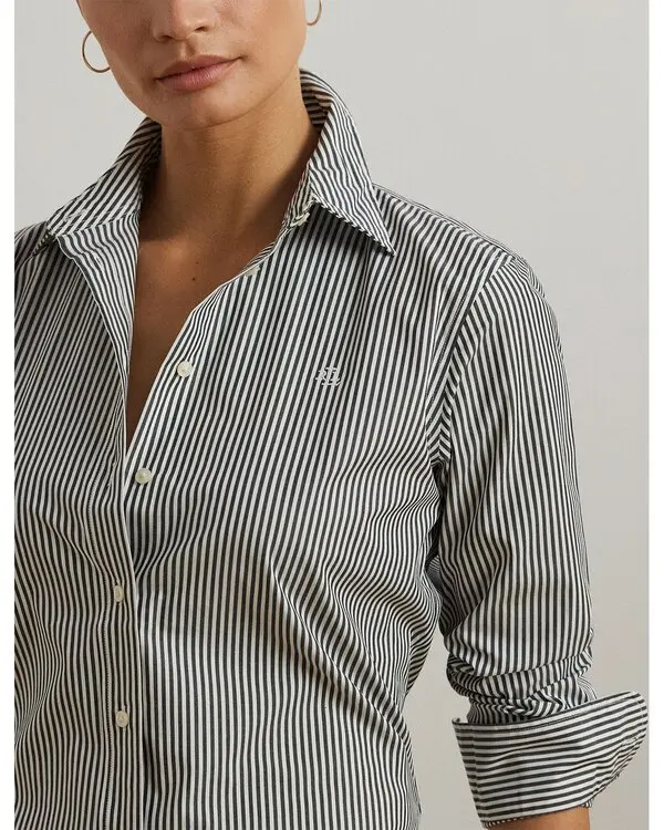 Ralph Lauren Striped Button Front Top - Black/white