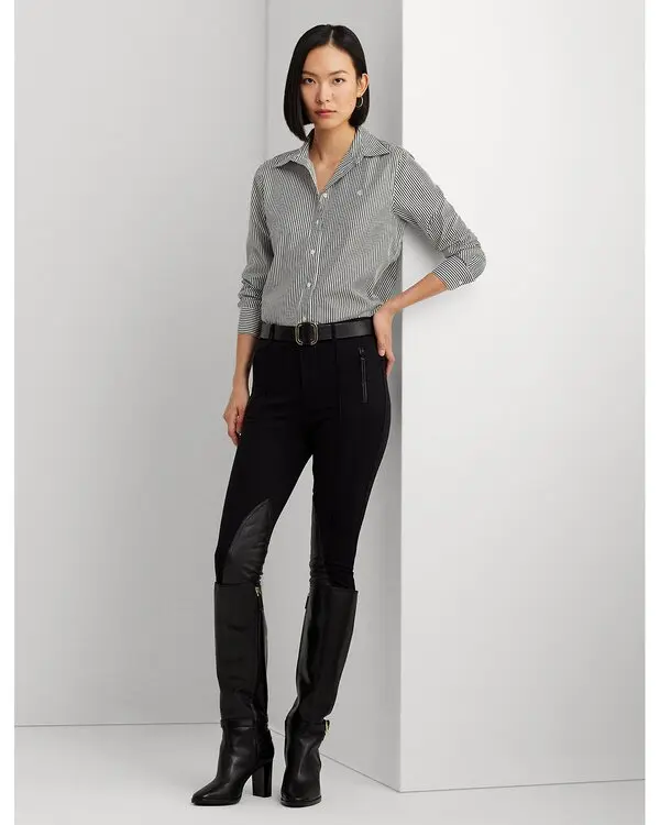 Ralph Lauren Striped Button Front Top - Black/white