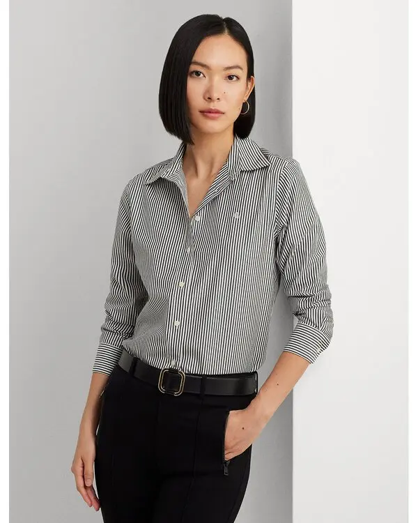 Ralph Lauren Striped Button Front Top - Black/white