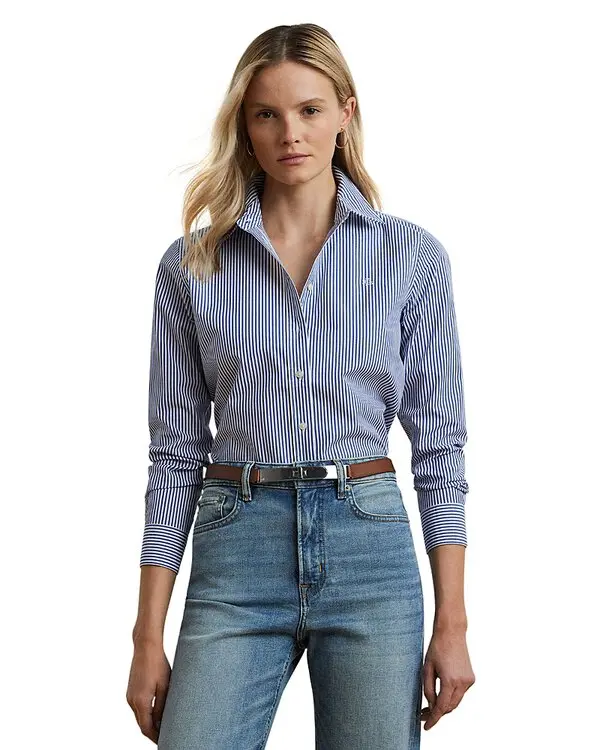 Ralph Lauren Striped Button Front Top - Blue/white