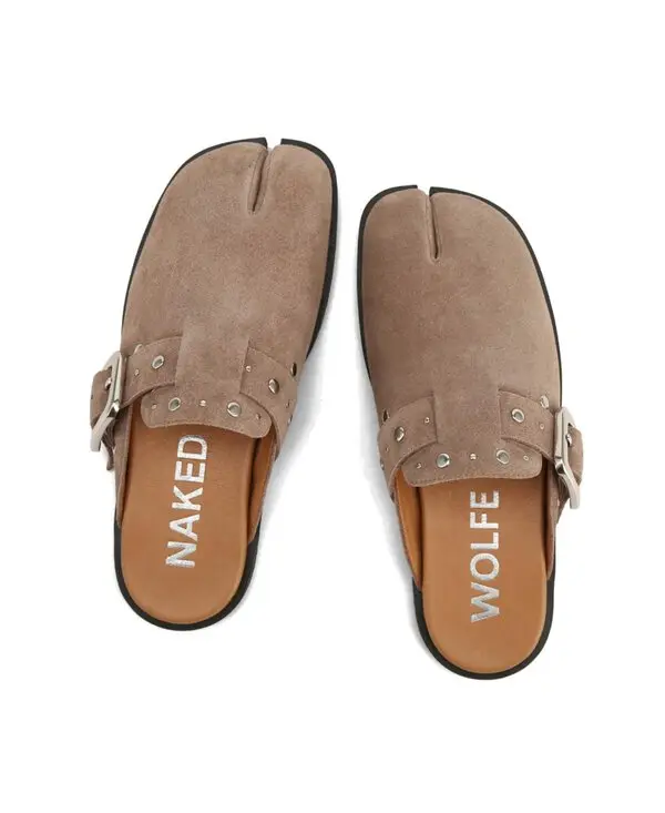 NAKED WOLFE Lola Suede Mules - Mushroom