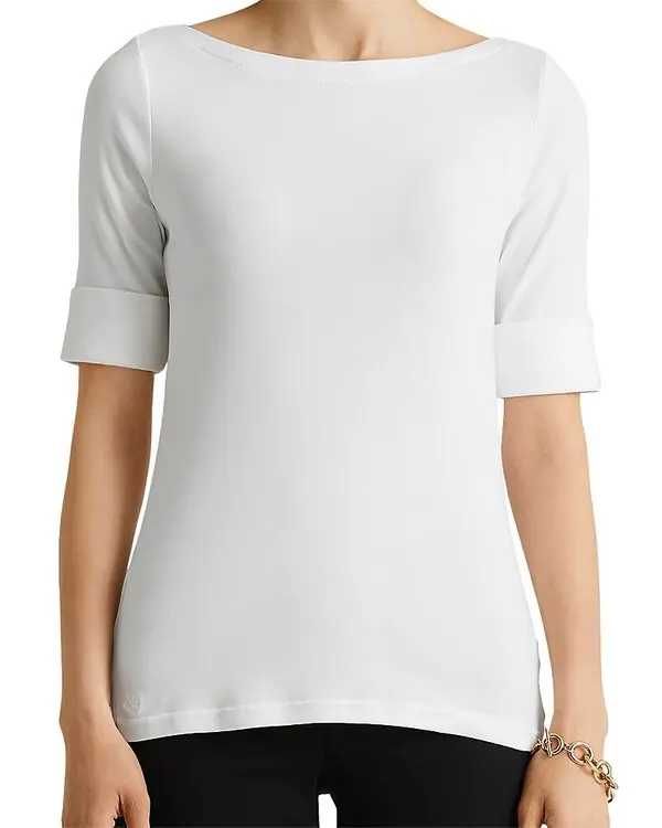Ralph Lauren Elbow Sleeve Boat Neck Top - White