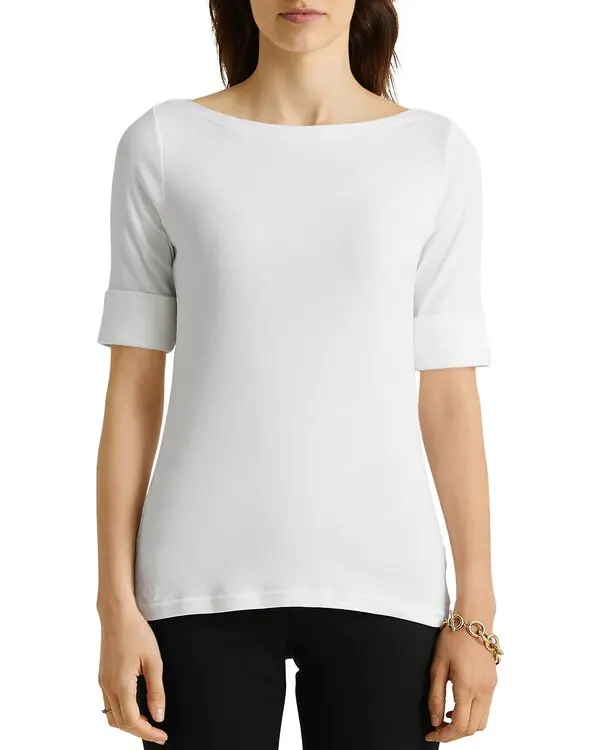 Ralph Lauren Elbow Sleeve Boat Neck Top